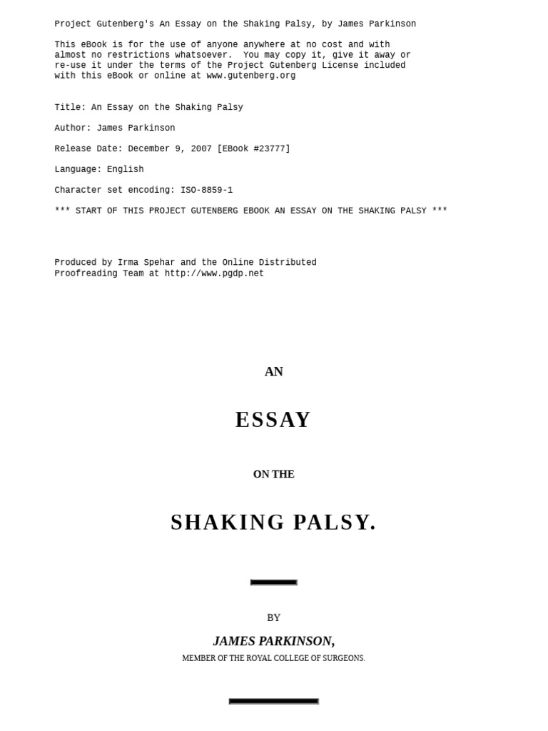 An Essay On The Shaking Palsy (Parkinson James) | Download Free PDF ...