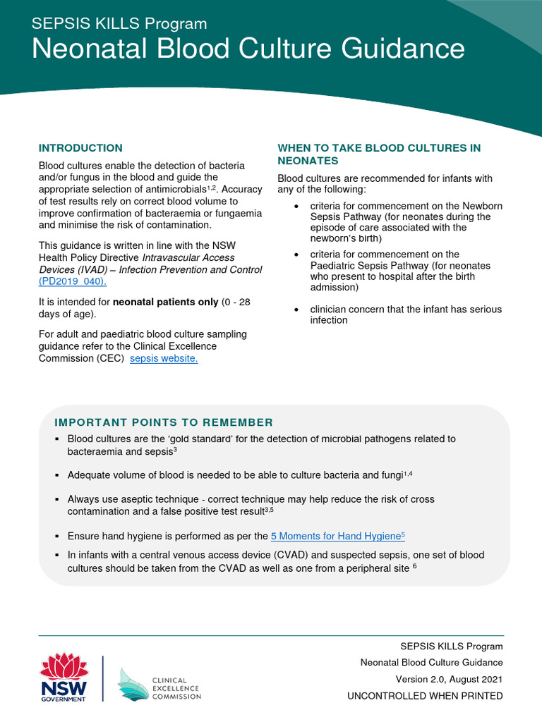 Neonatal Blood Culture Guideline | PDF | Sepsis | Diseases And Disorders