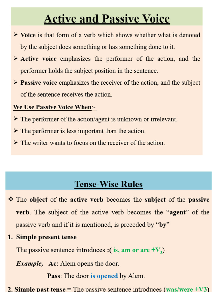 Active and Passive Voice | PDF | Verb | Perfect (Grammar)