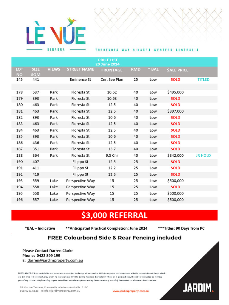 Le Vue Price List 20 06 2024 | PDF