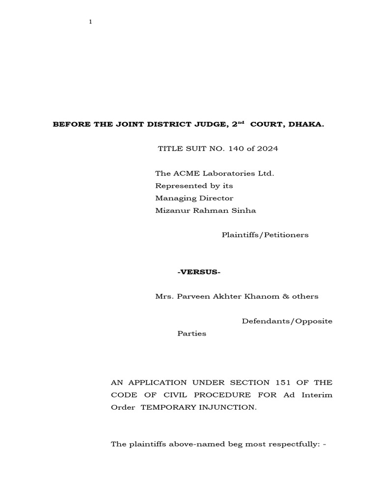 Application of Ad Interim Injunction | PDF | Lawsuit | Securities (Finance)