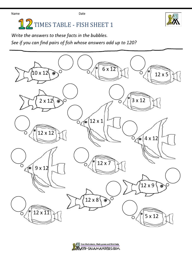 12 Times Table Fish 1 | PDF