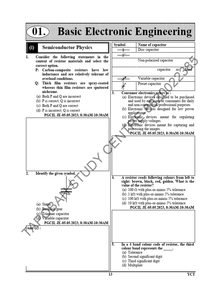ELECTRONICS ENGINEERING VOLUME I Chapterwise & Sub Topicwise Solved Removed Removed | PDF | P–N ...