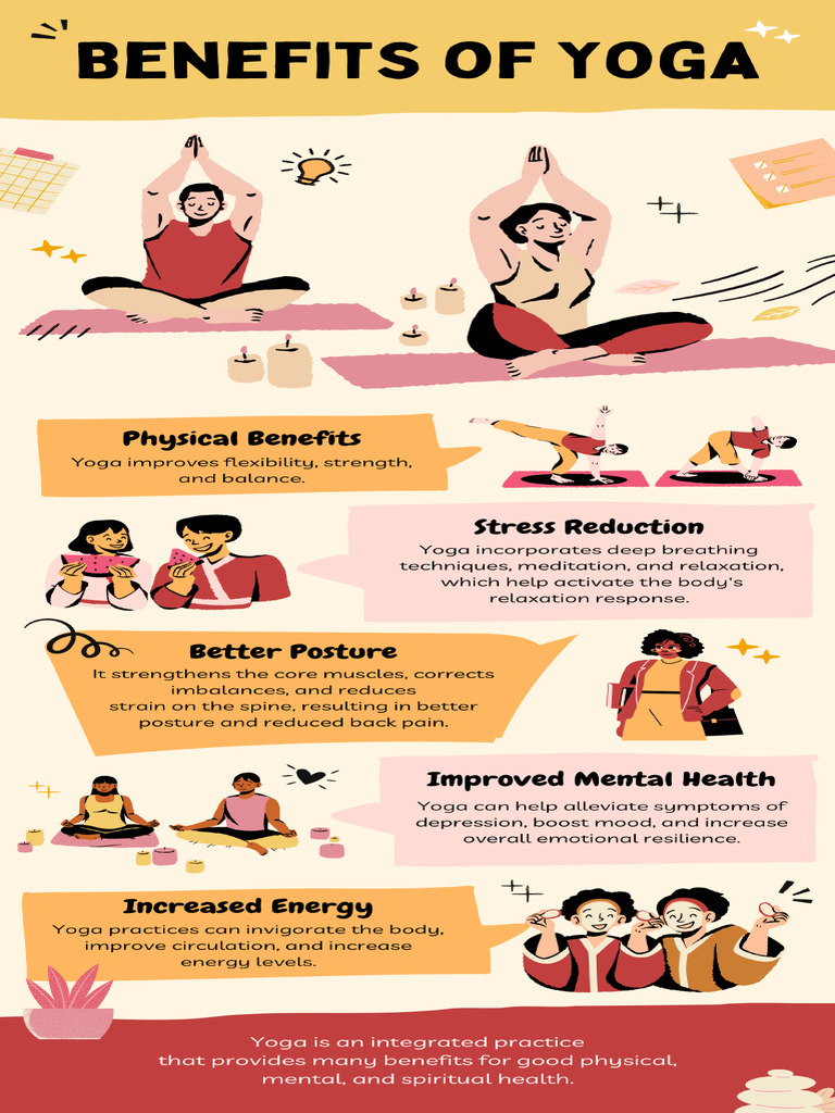 Yellow and Red Illustrated Benefits of Yoga Infographic | PDF