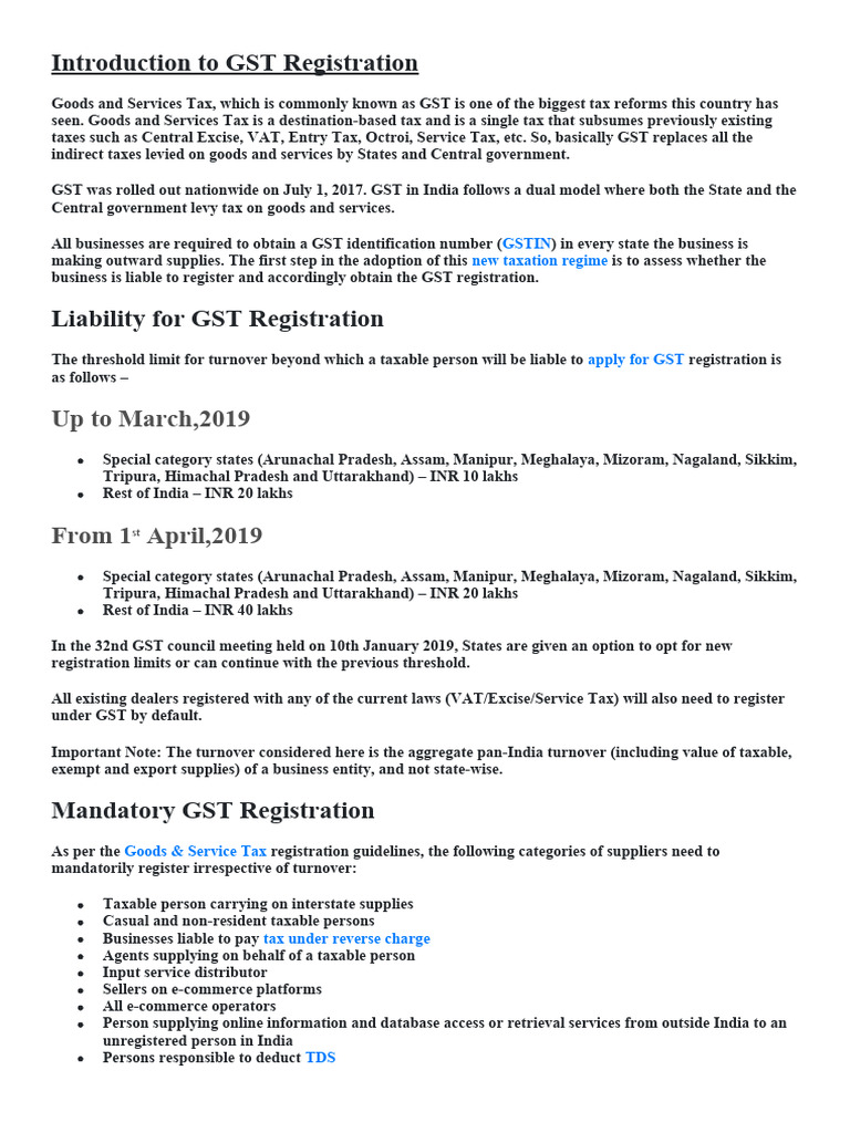 Introduction To GST Registration | PDF | Payments | Taxation