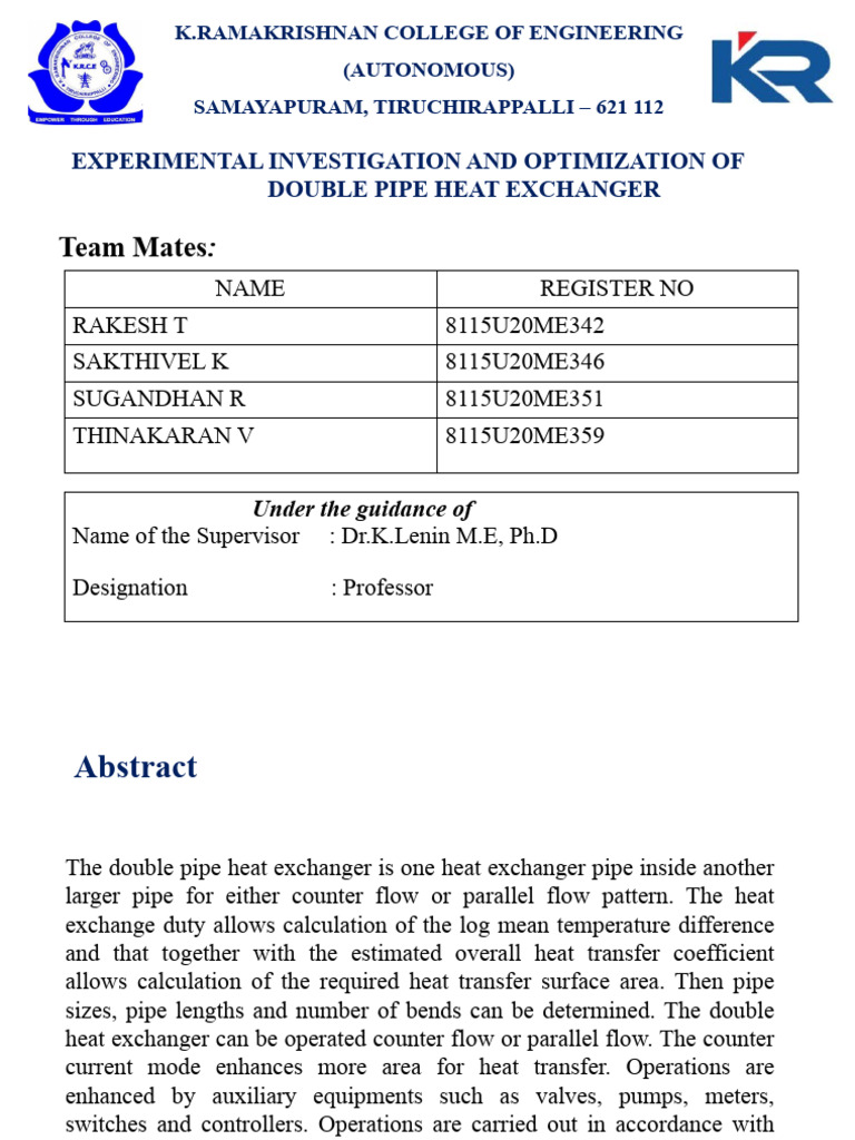 Double Pipe Heat Exchanger | PDF | Heat Exchanger | Fluid Dynamics