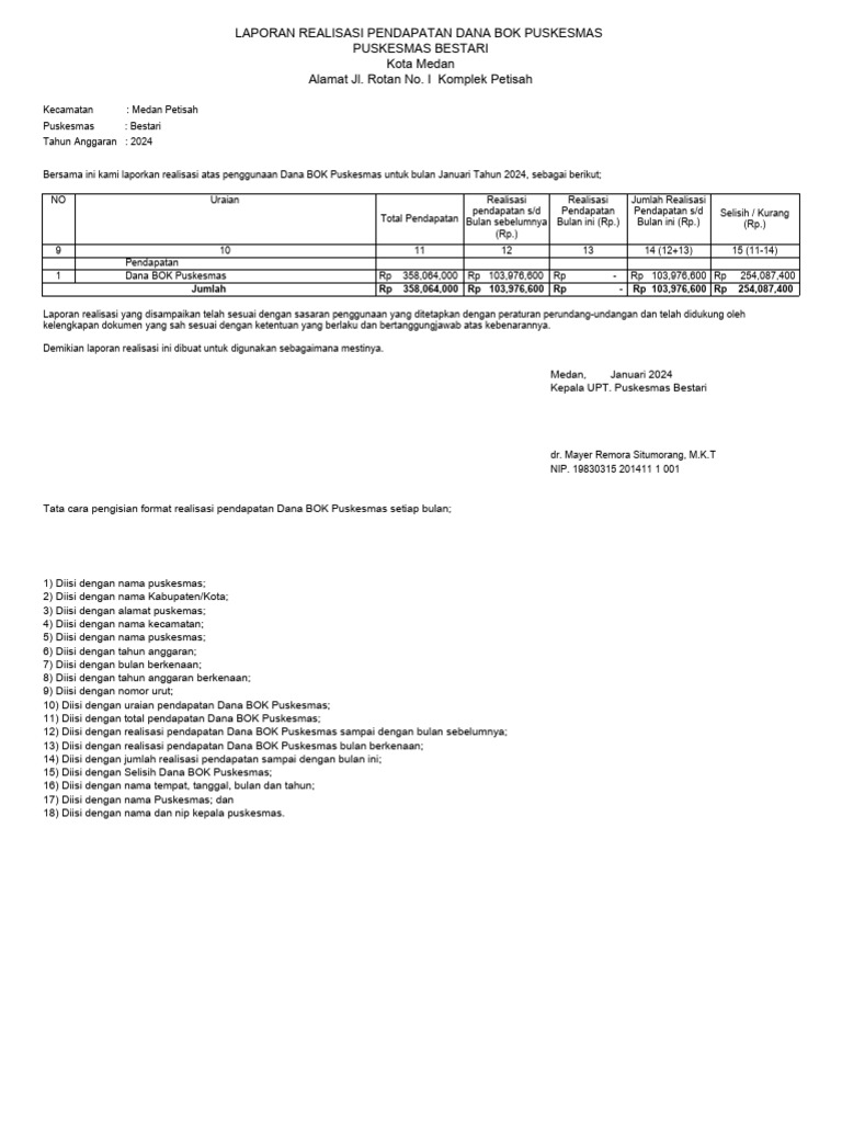 Format Realisasi Pendapatan Bestari | PDF