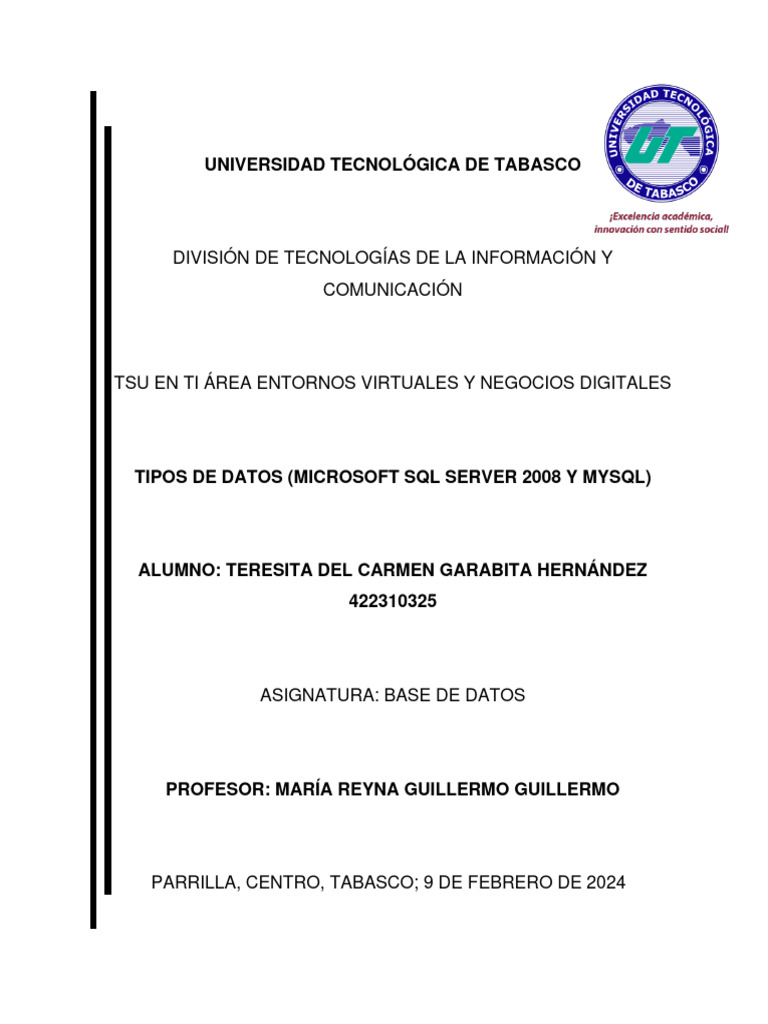 Investigacion Tipos de Datos SQL SV | PDF | Mi sql | Bases de datos