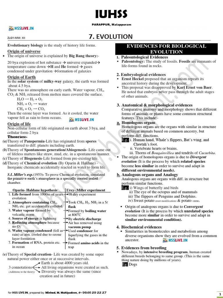 Evolution notes | PDF | Natural Selection | Evolution