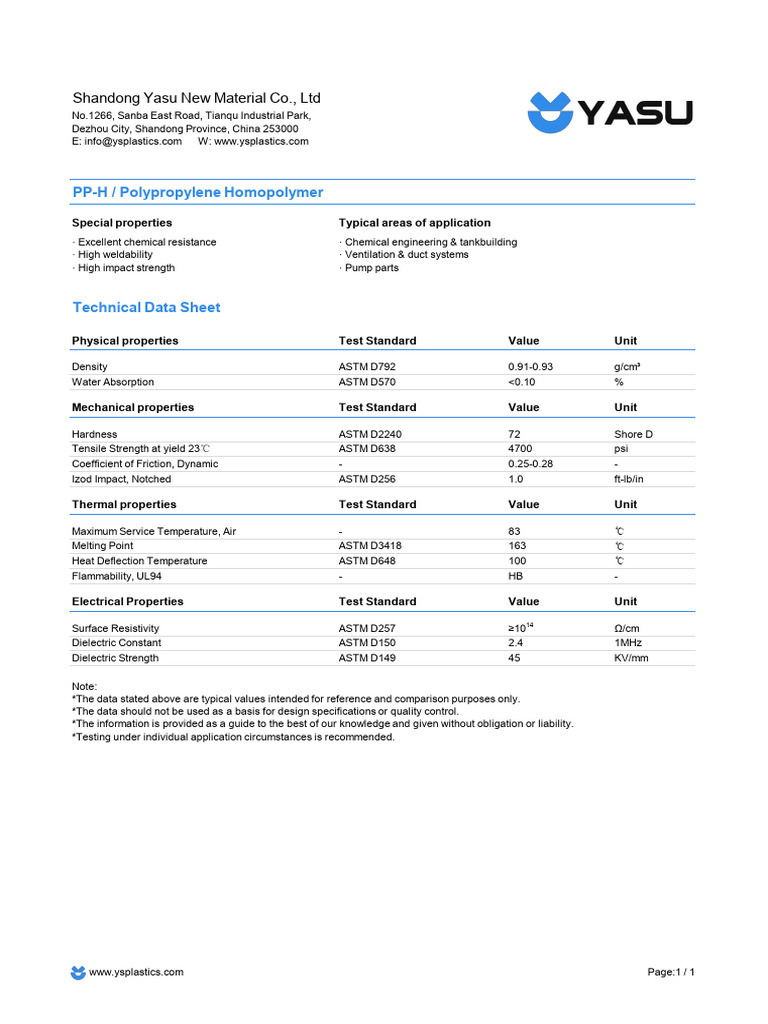 Polypropylene Homopolymer Specs | PDF | Applied And Interdisciplinary ...