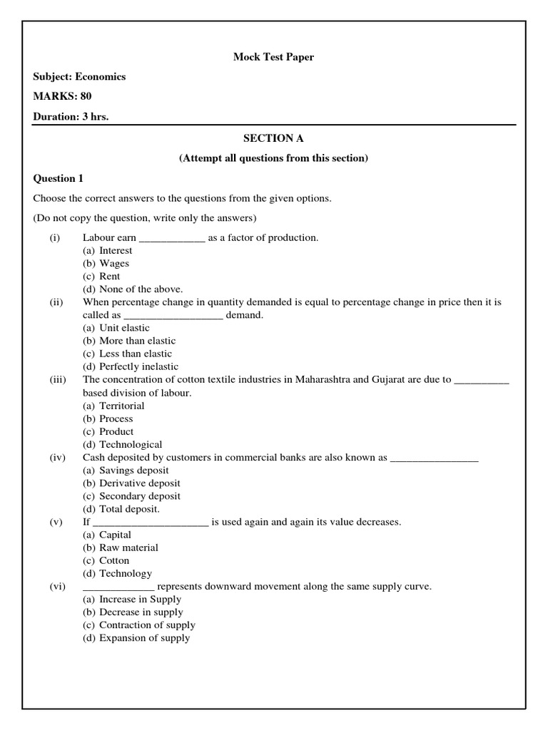 Grade10 Economics Mock Paper | PDF | Supply (Economics) | Elasticity ...