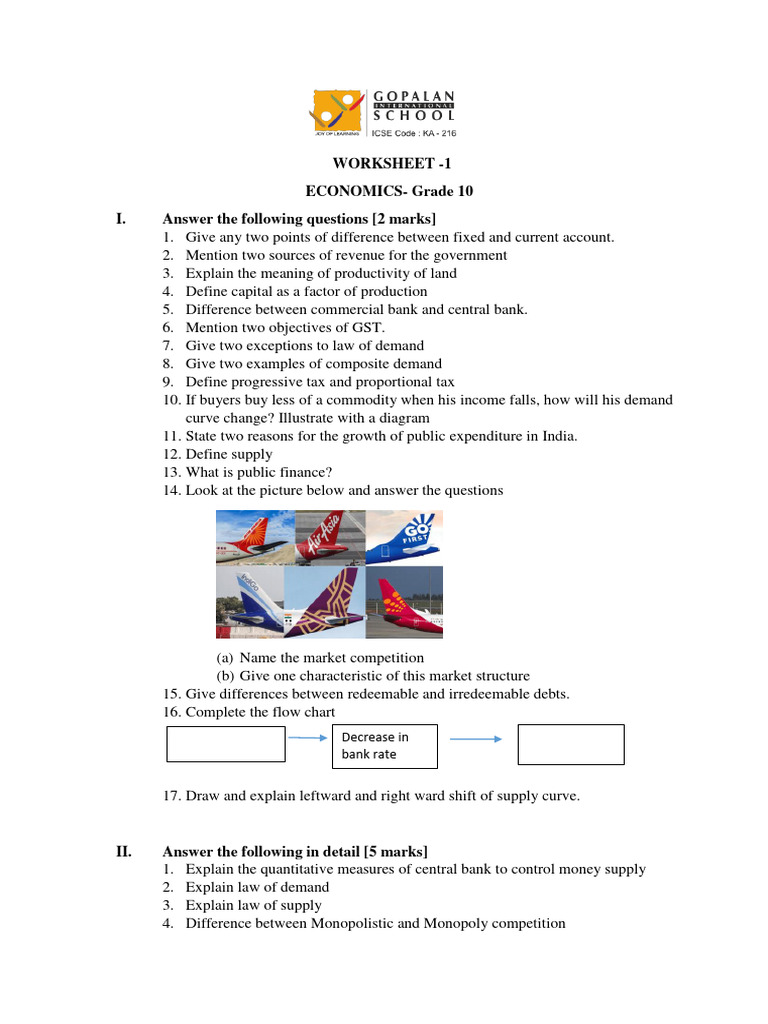 Grade 10 Economics Worksheet | PDF
