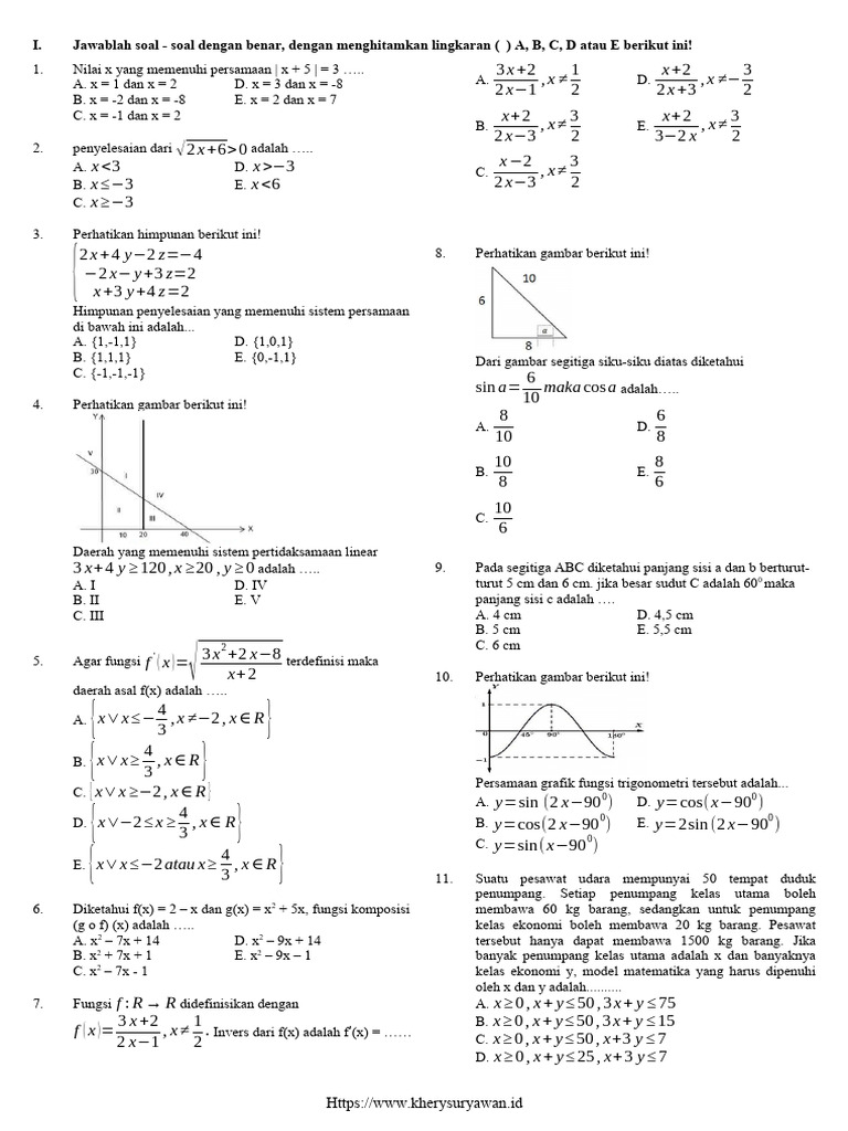 Soal US MTK Wajib Kelas XII - WWW - Kherysuryawan.id | PDF | Metode & Bahan Ajar