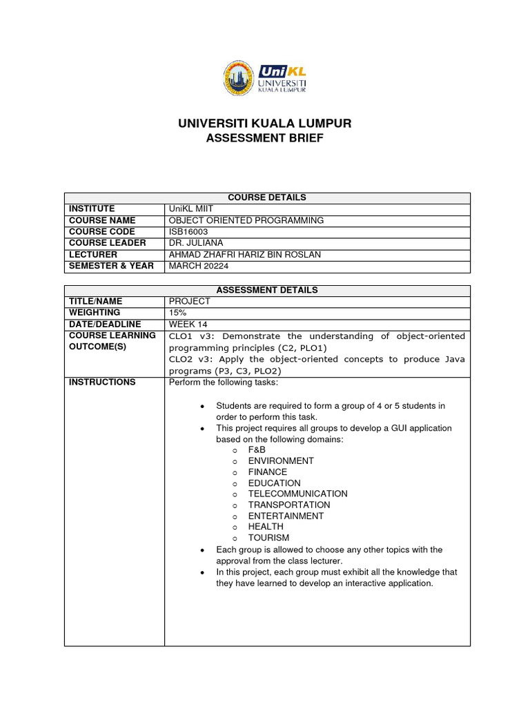 Assessment Brief Project | PDF | Object Oriented Programming | Systems Engineering