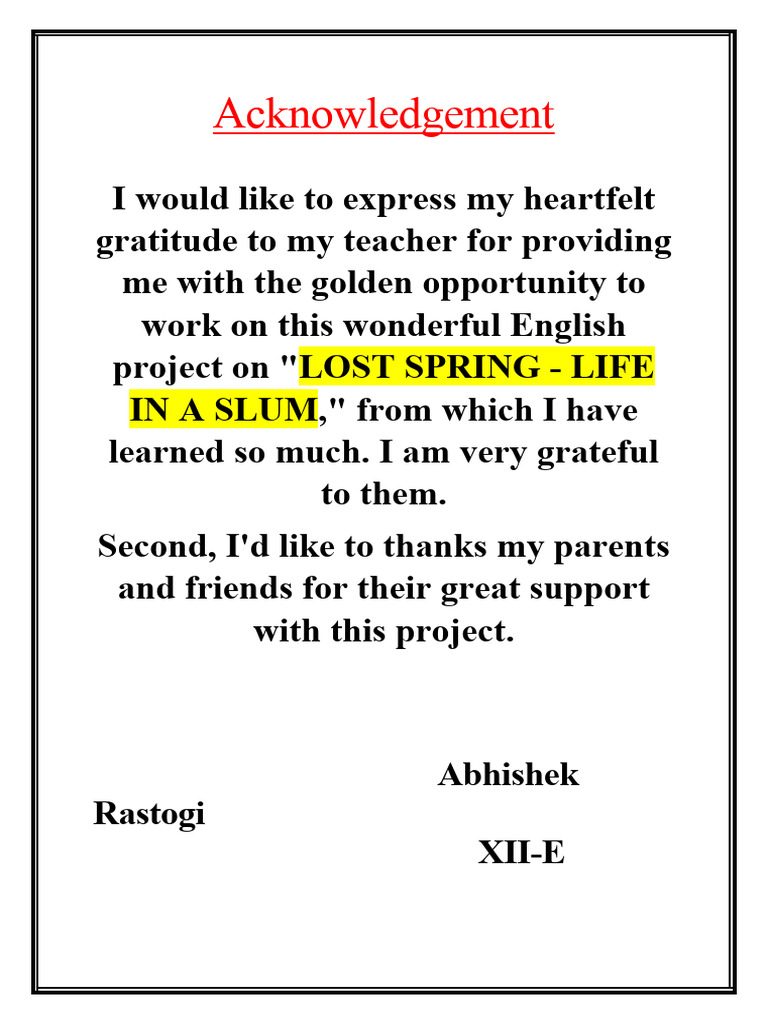 Acknowledgement (AutoRecovered) | PDF | Wellness