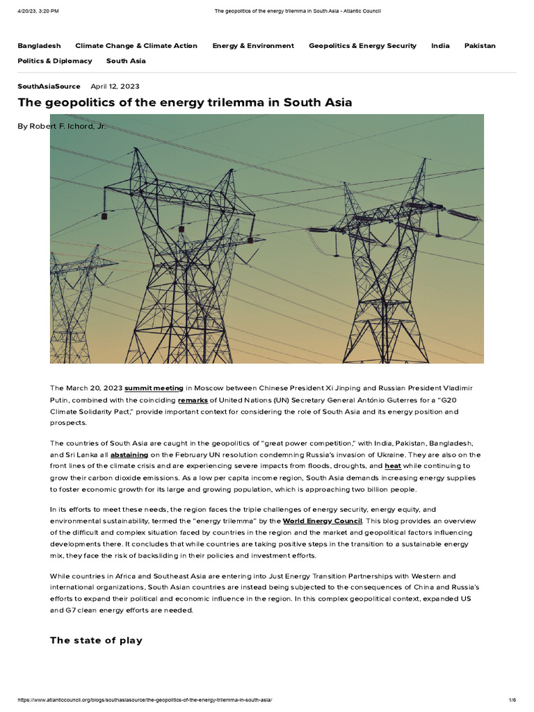 The Geopolitics of The Energy Trilemma in South Asia - Atlantic Council ...