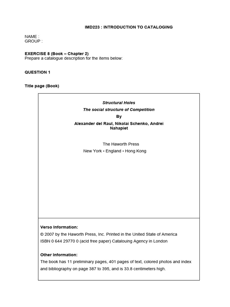 Exercise 8 Description For Book | PDF | Books | Library Cataloging And ...