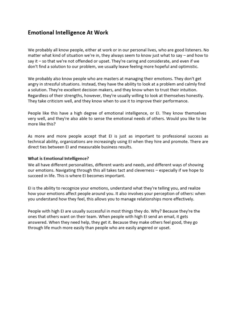 Emotional Intelligence At Work Pdf Emotional Intelligence Popular