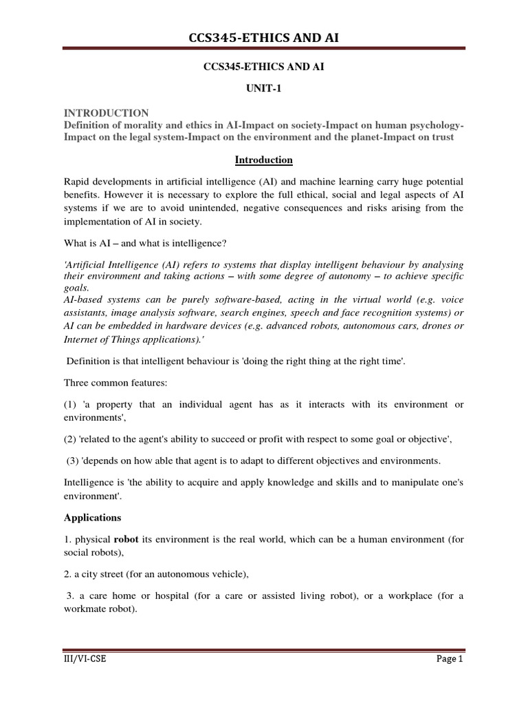 Unit 1 Notes Ccs345 Ethics &ai | PDF | Artificial Intelligence ...