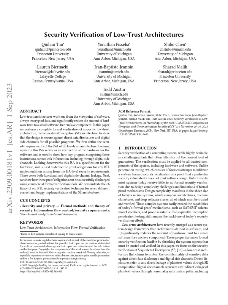Security Verification of Low-Trust Architectures | PDF | Encryption | Formal Verification