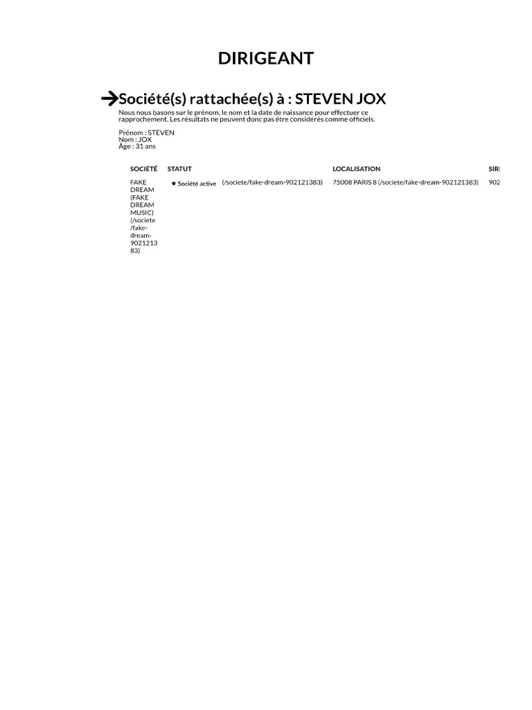 Steven Jox - Dirigeant - 2024 | PDF