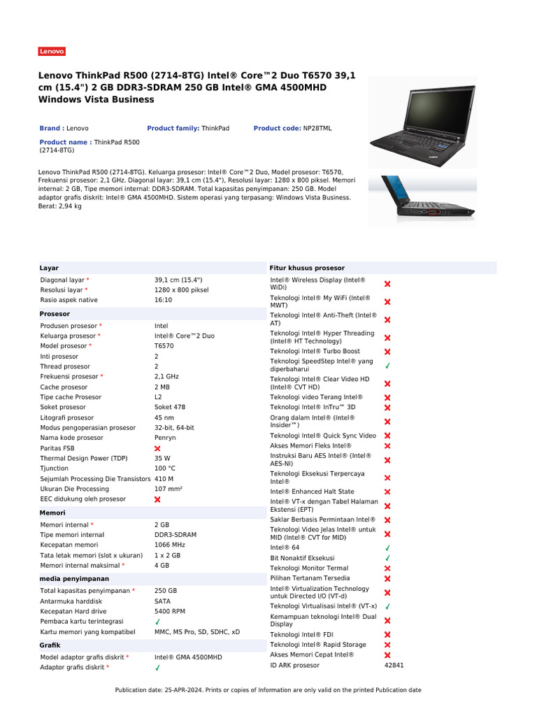 Lenovo ThinkPad R500 (2714-8TG) PDF | PDF | Office Equipment | Computer ...