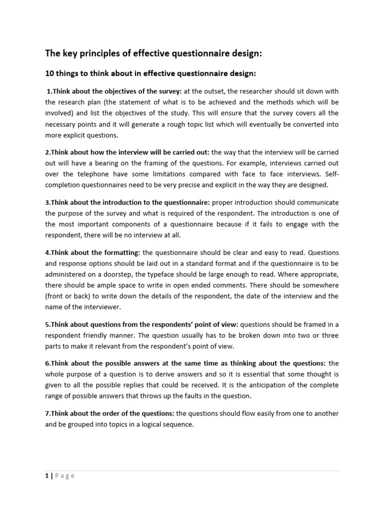 The Key Principles of Effective Questionnaire Design | PDF | Questionnaire | Survey Methodology