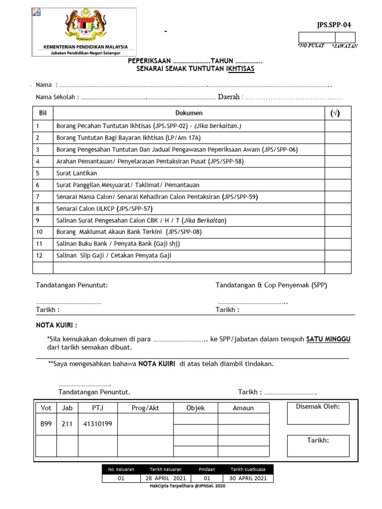 JPS - SPP-04 Senarai Semak Dokumen - Ikhtisas | PDF | Bisnis