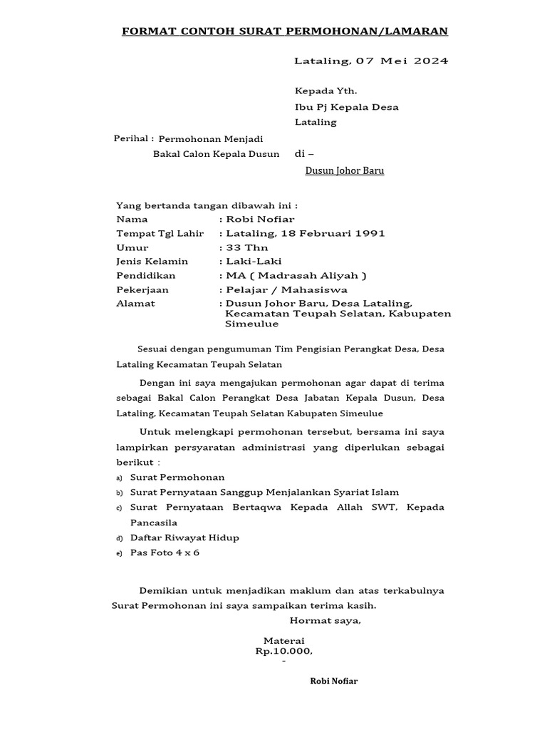 Format Contoh Surat Permohonan | PDF