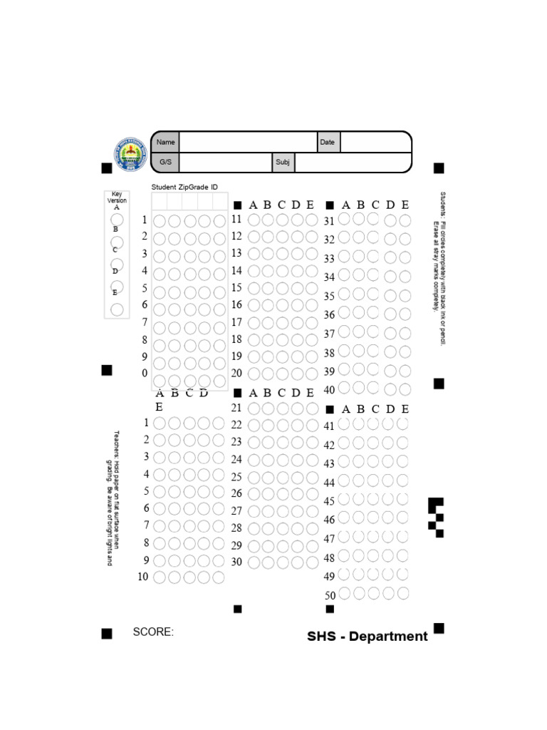 ZipGrade50QuestionV2 | PDF | Writing Implements | Stationery