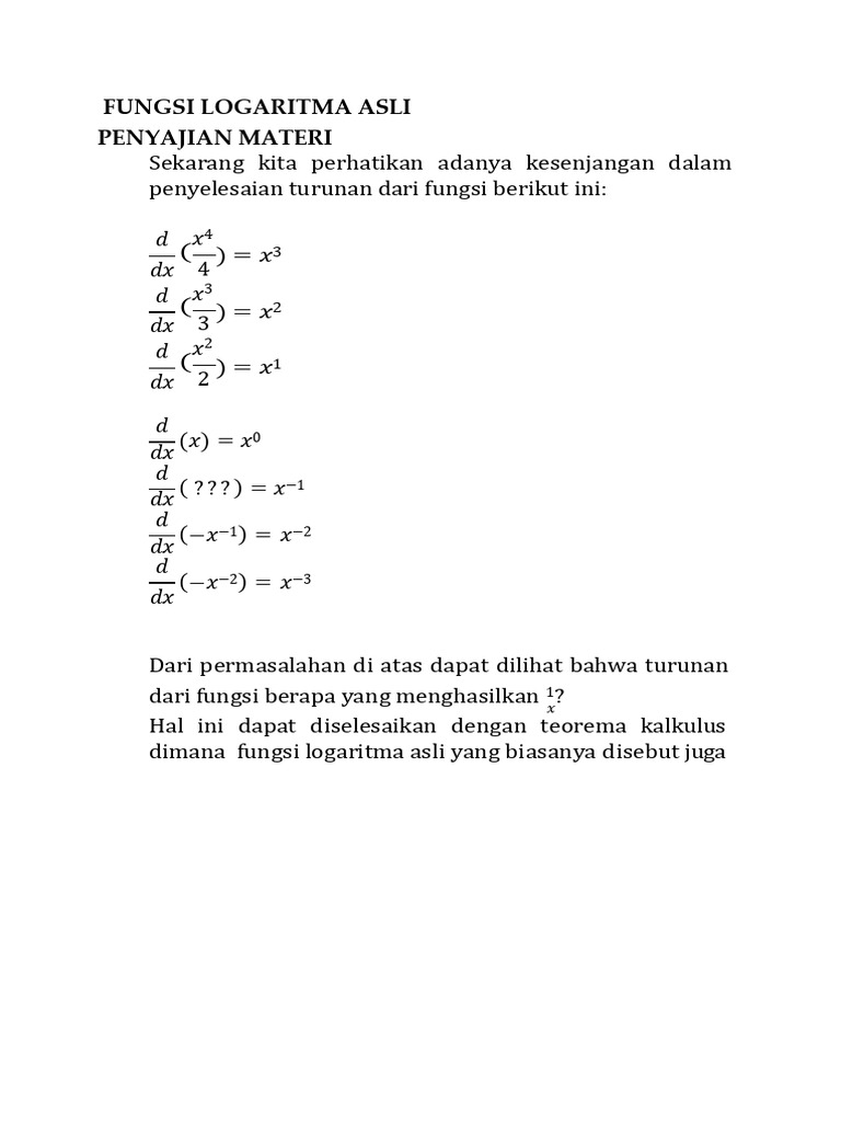 Fungsi Logaritma Asli. Materi 1 | PDF