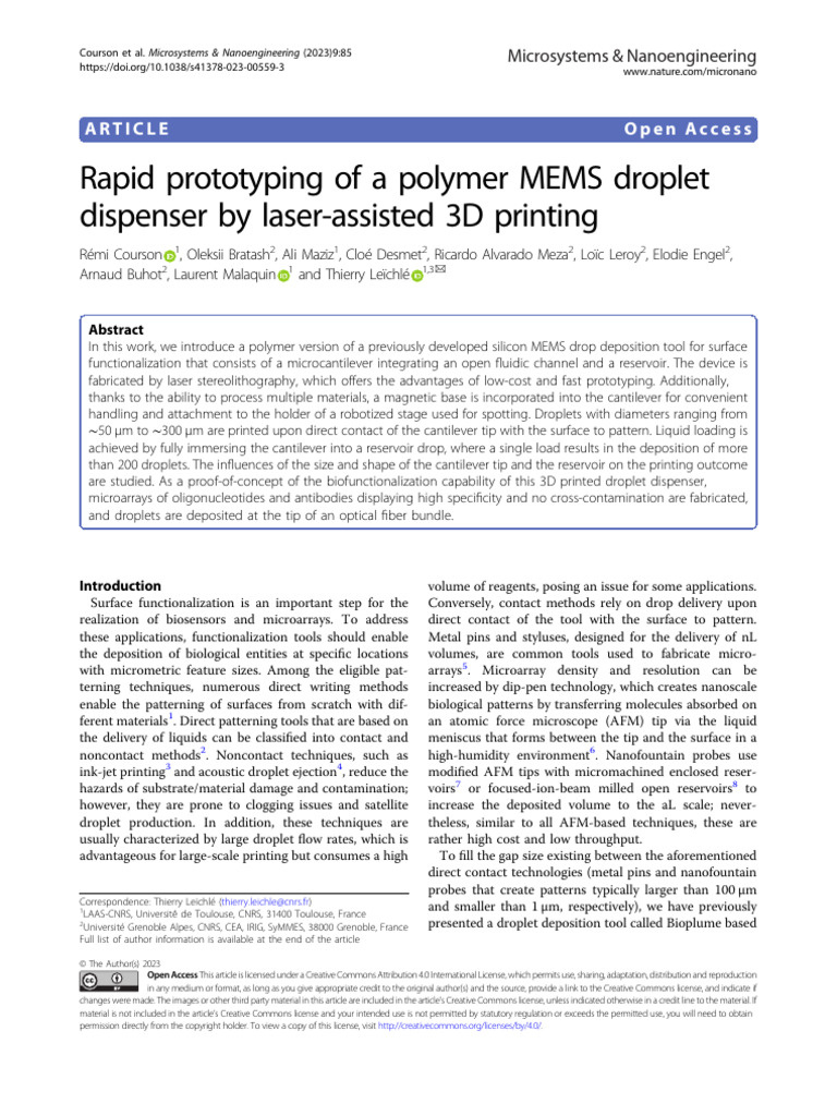 2023 Rapid prototyping of a polymer MEMS droplet dispenser by laser ...