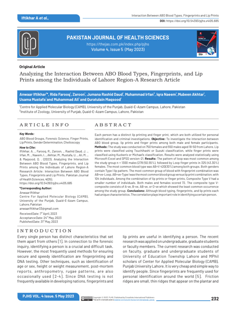 Analyzing The Interaction Between ABO Blood Types, Fingerprints, and ...