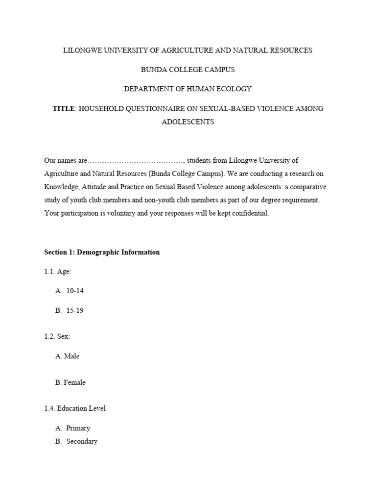 Our Final Household Questionnaire | PDF | Violence | Adolescence