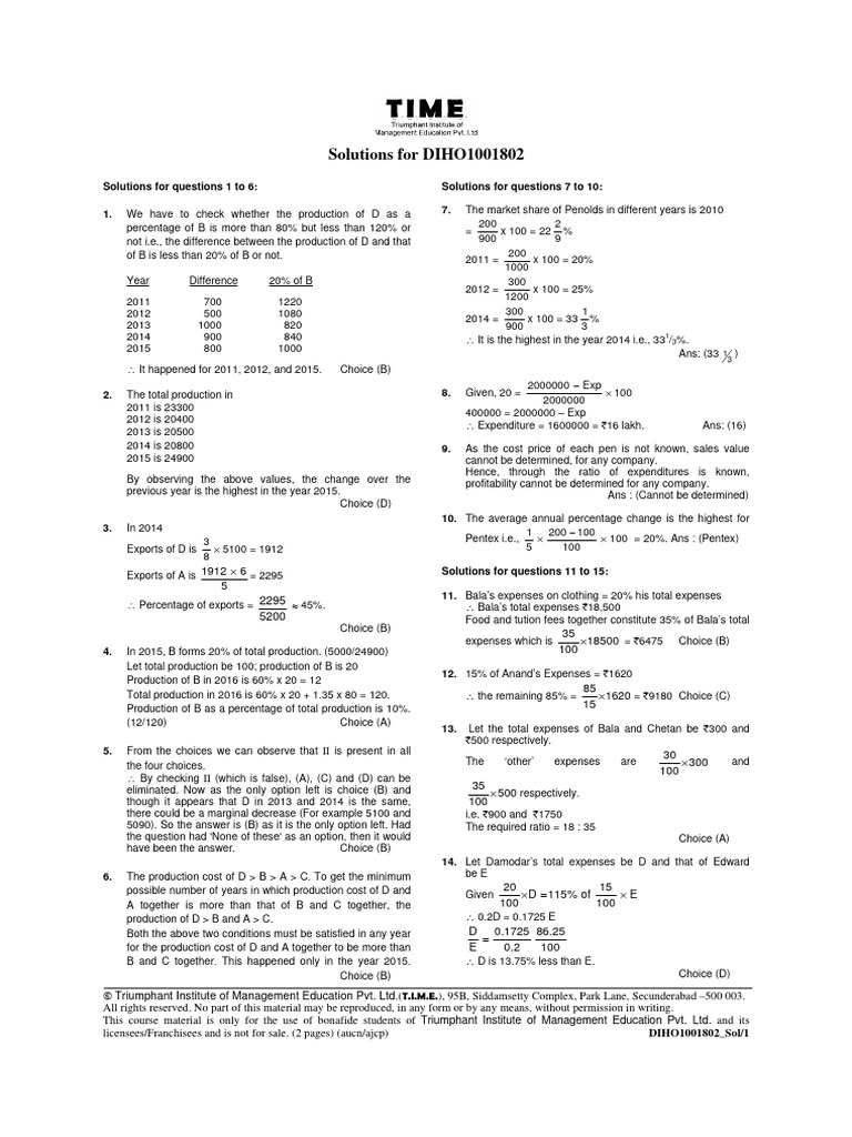 DATA INTERPRETATION HANDOUT PART 2 - Sol | PDF | Economics | Business ...