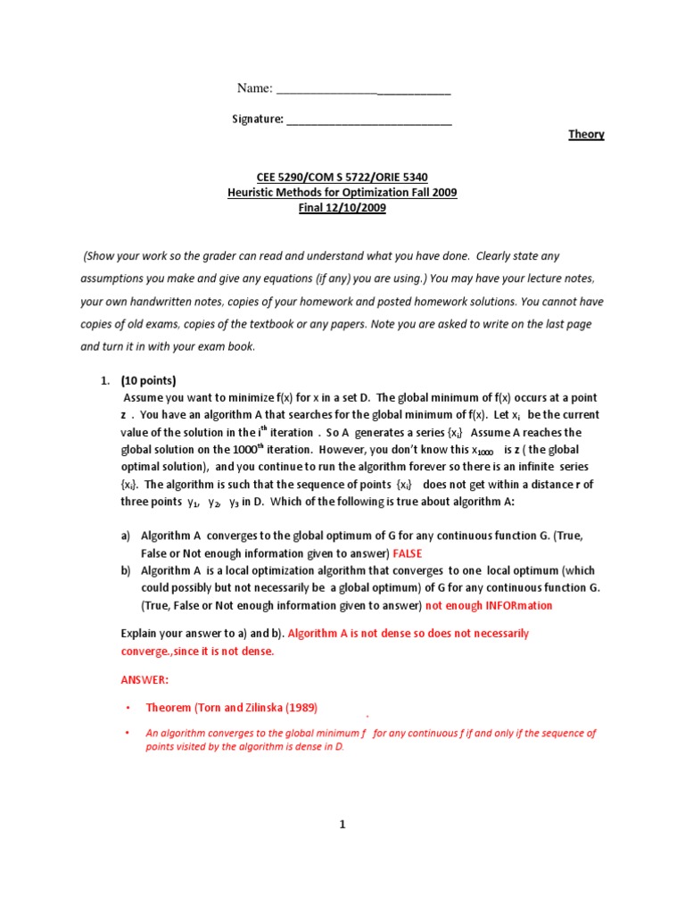Heuristic Methods for Optimization Final Exam | PDF | Mathematical ...