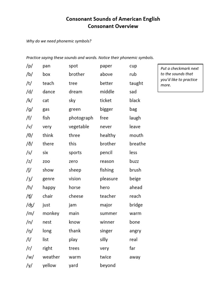 American English Consonant Sounds Guide | PDF