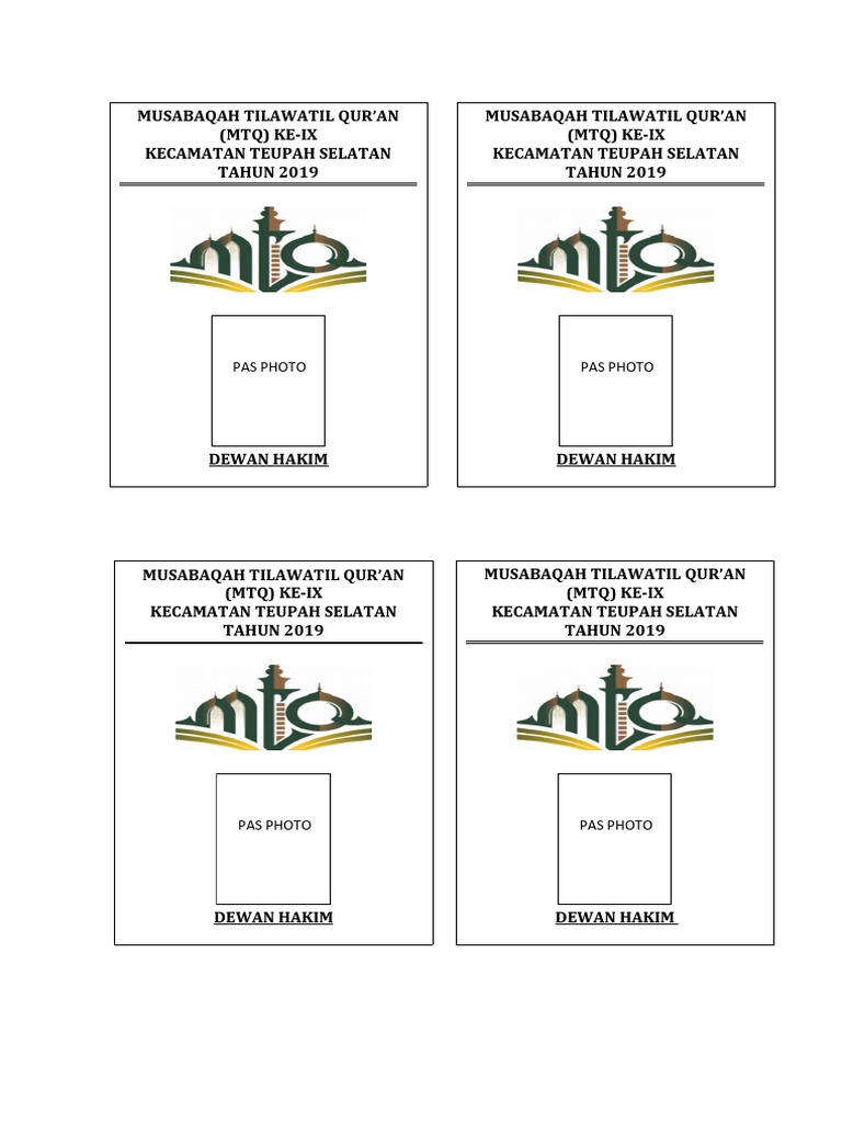 Bet Panitia, Hakim Juri Dan Offecial MTQ 2019 | PDF