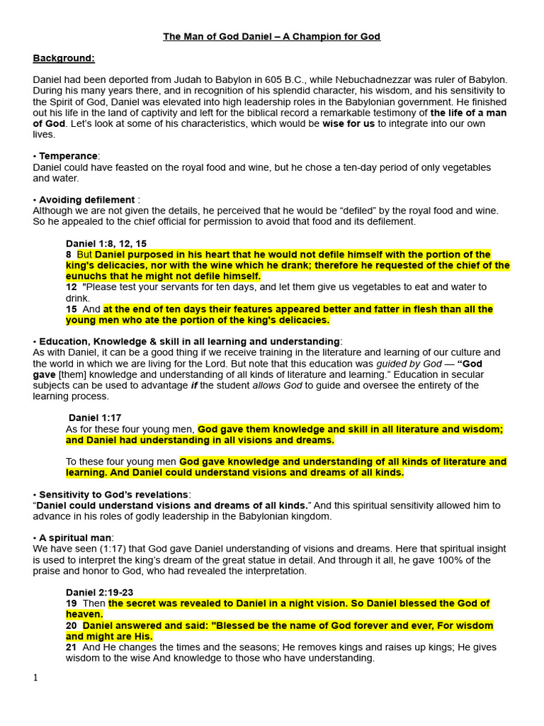 The Man of God Daniel - Champion of God | PDF | Daniel (Biblical Figure ...