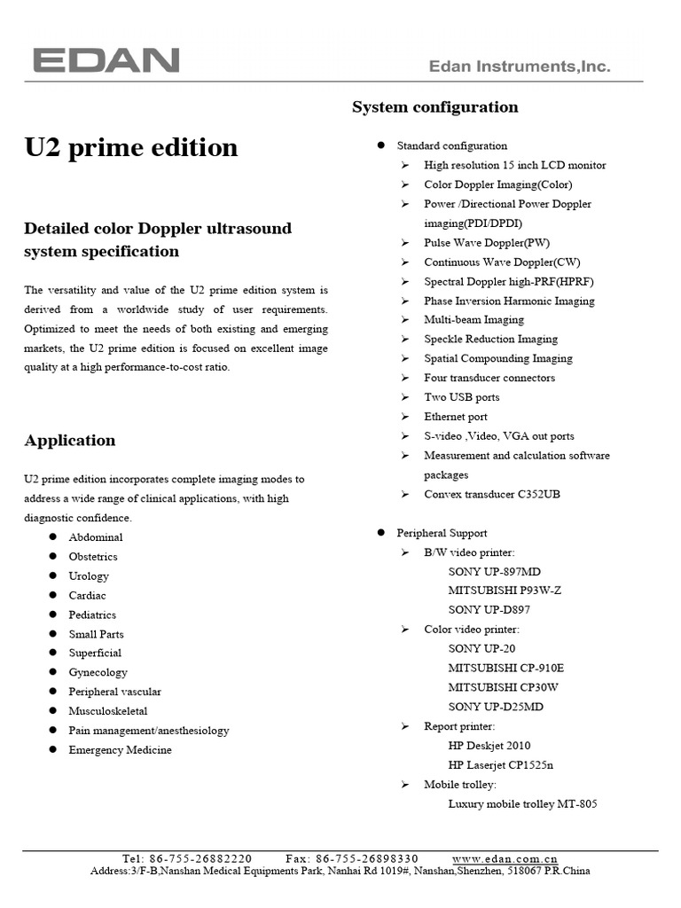 Edan U2 Tech Data | Download Free PDF | Medical Ultrasound | Electronics
