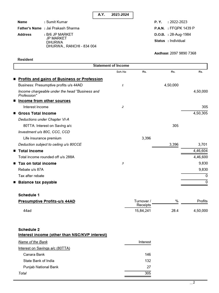 Income Statement for Taxpayers | PDF | Wealth | Personal Finance