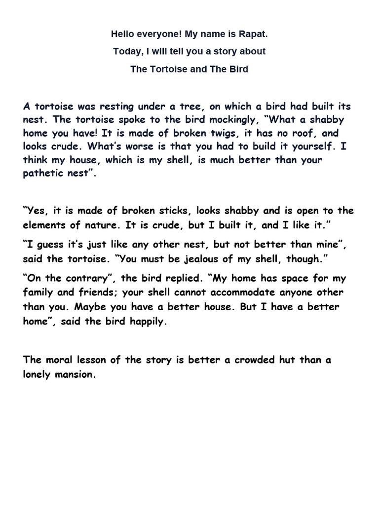 Tortoise and Bird Story & Summer Fun | PDF