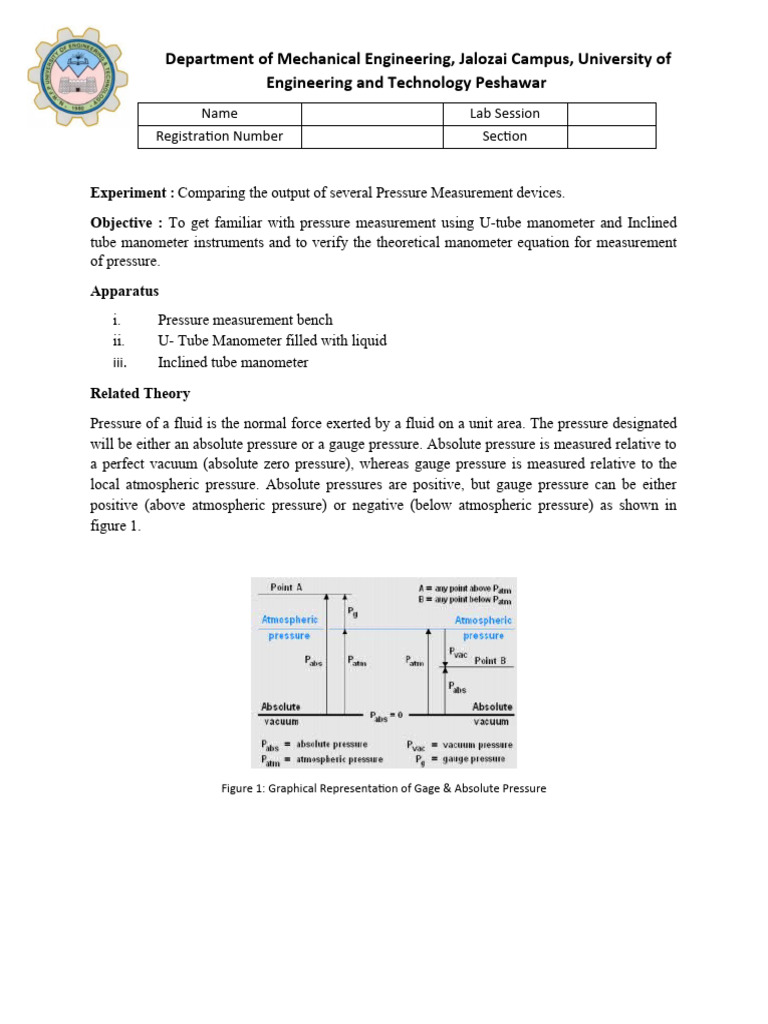 lab 2 | PDF | Pressure Measurement | Pressure