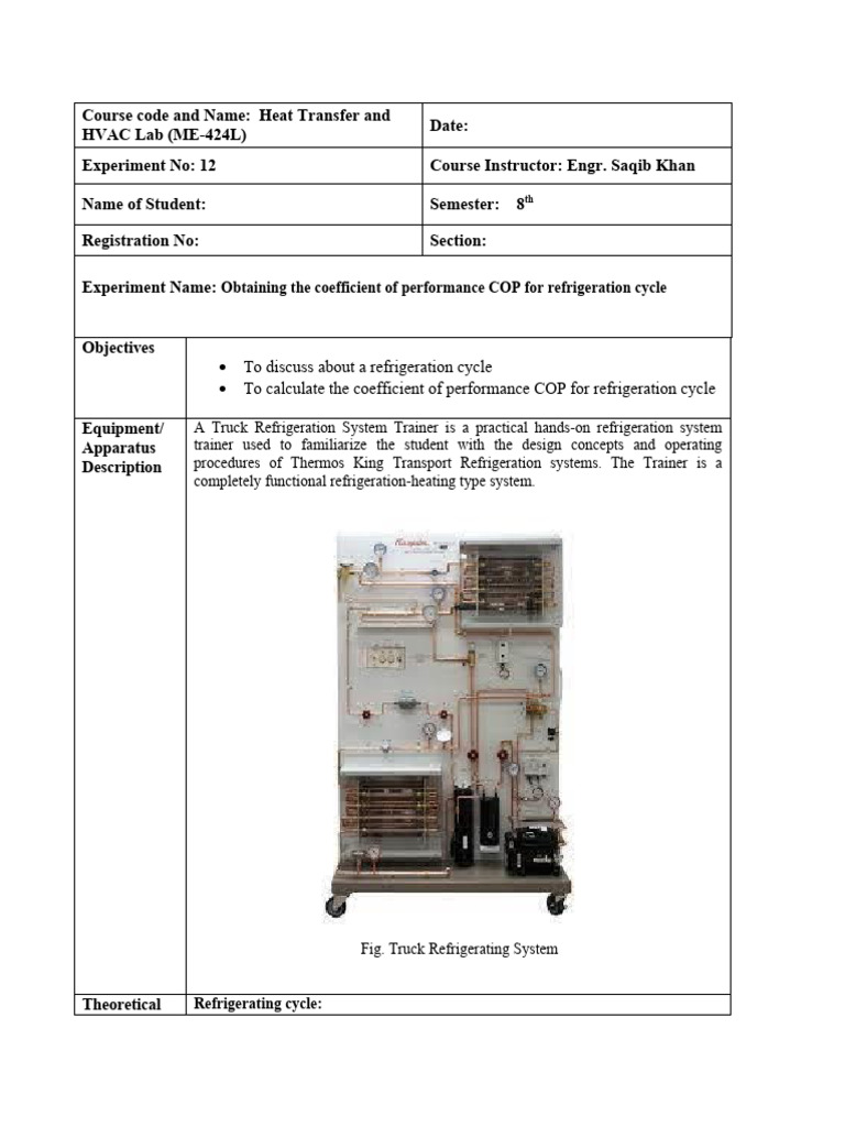 Experiment 12 (Coefficient of Performance COP) | Download Free PDF | Refrigeration | Home Appliance