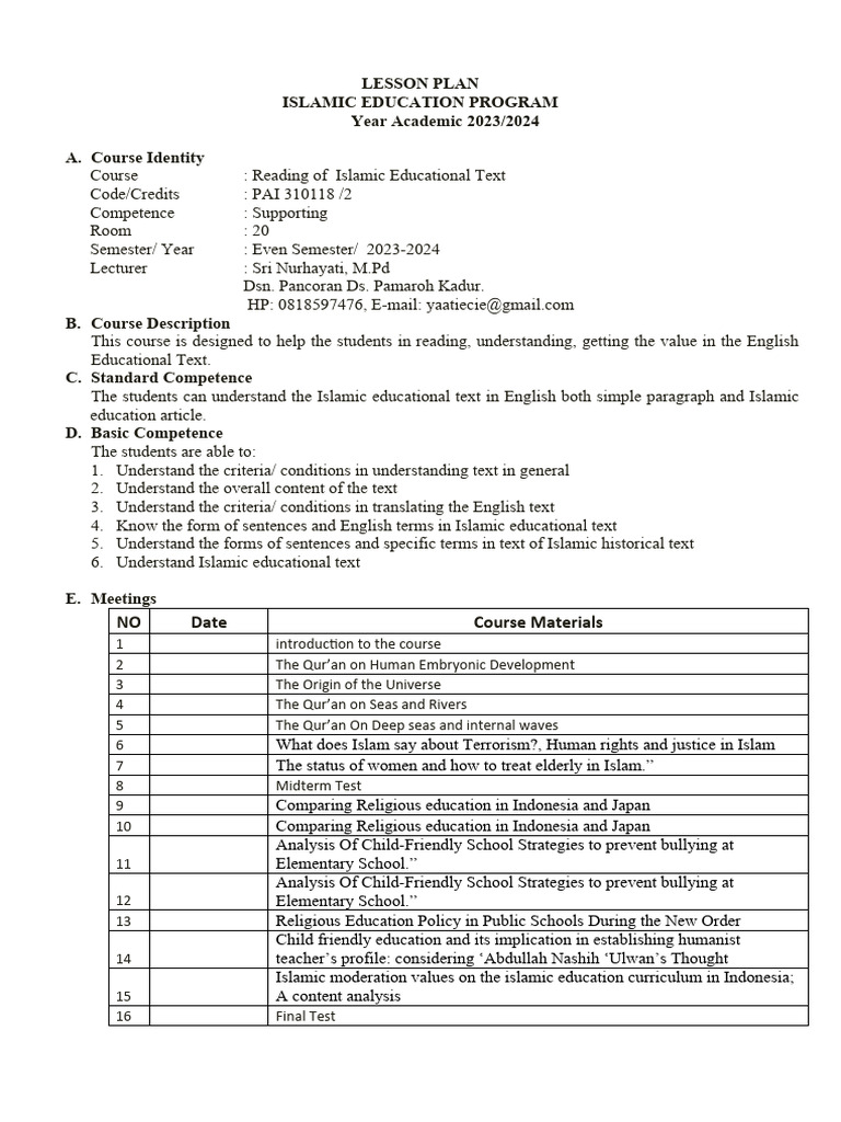 Course Outline Reading | PDF