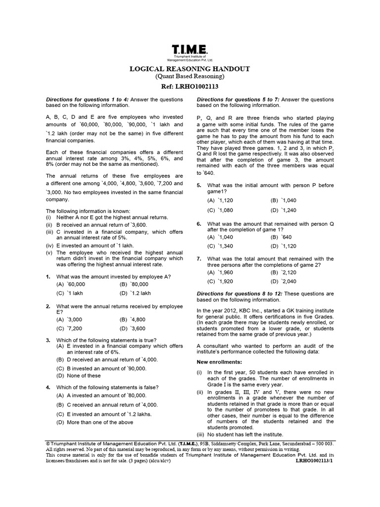 Quant Based Reasoning | PDF | Interest