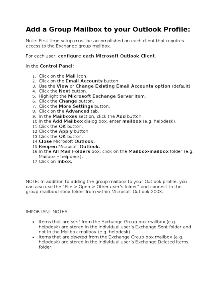 Add A Group Mailbox To Your Outlook Profile | PDF | Computers