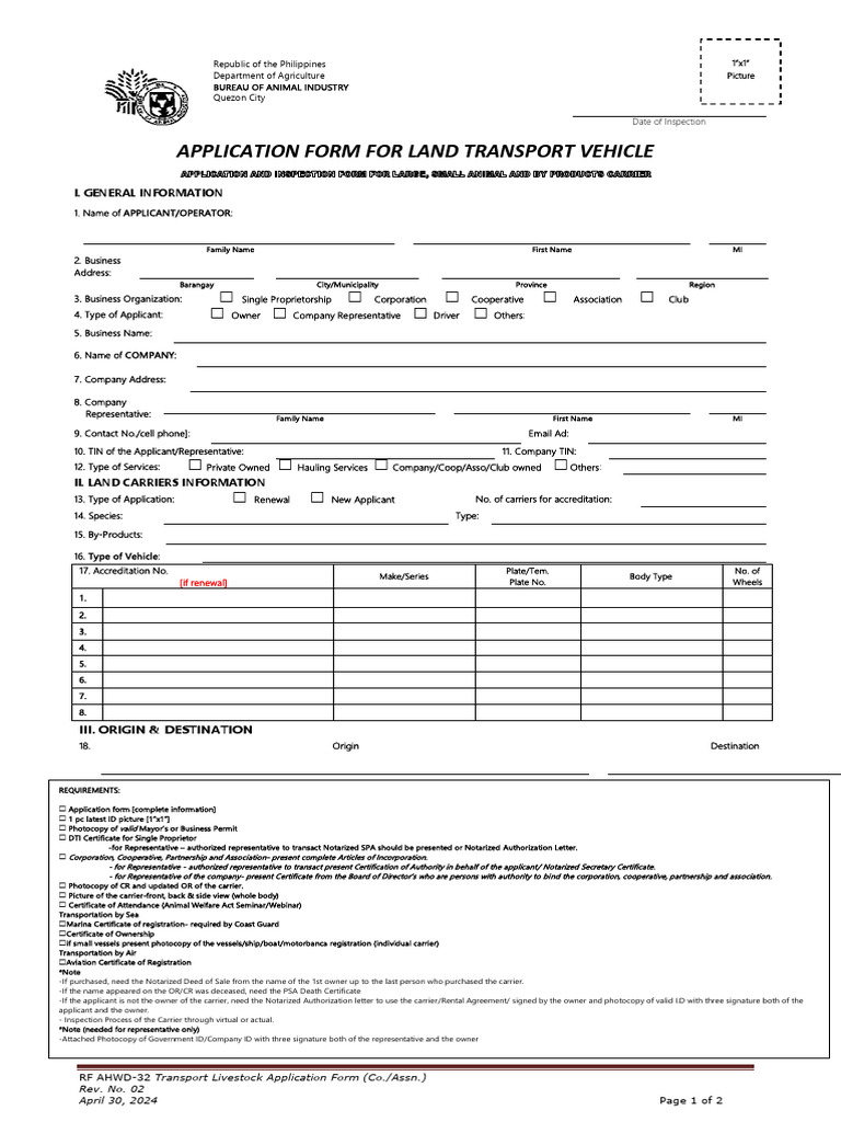 RF Ahwd 32 Transport Livestock Application Form Co Assn Rev 02 April 30 ...