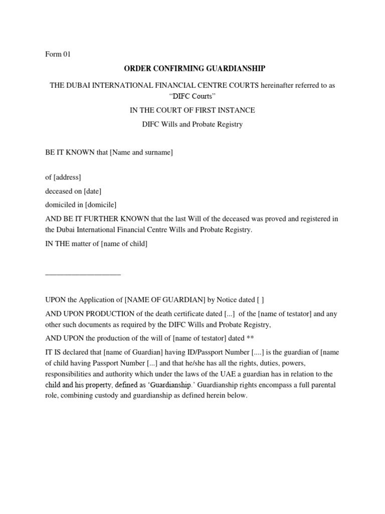 Guardianship Orders Template | PDF | Legal Guardian | Will And Testament