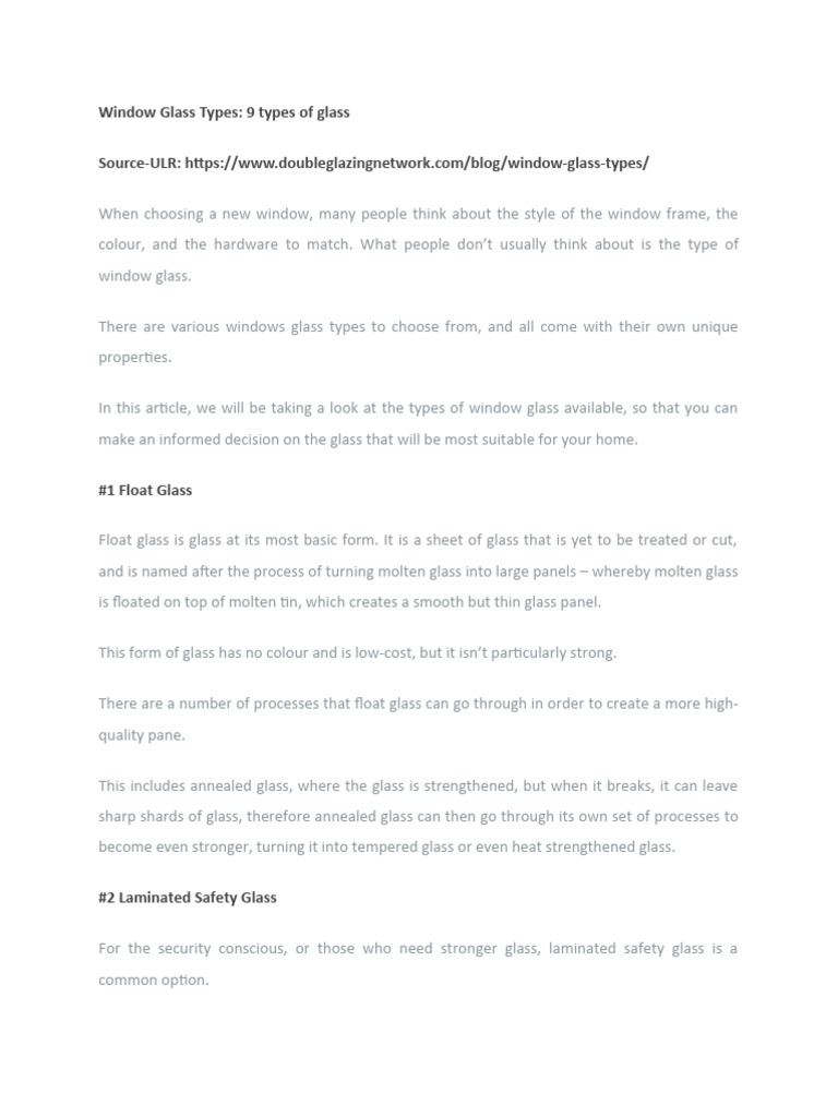 Window Glass Types | Download Free PDF | Glasses | Building Insulation